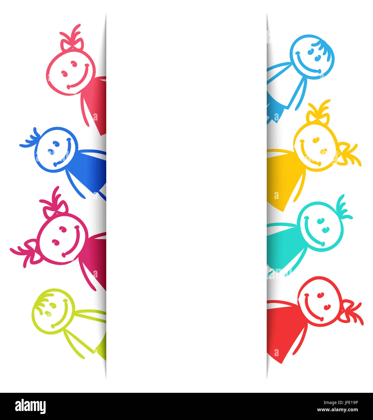 Illustration Hand-drawn Smiling Colorful Girls and Boys, Copy Space for ...