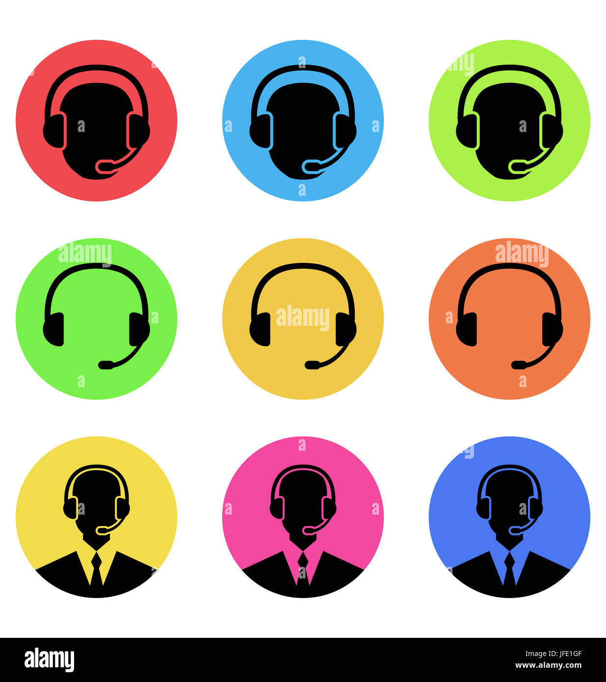 Illustration colorful icons of call center and operator in headset ...