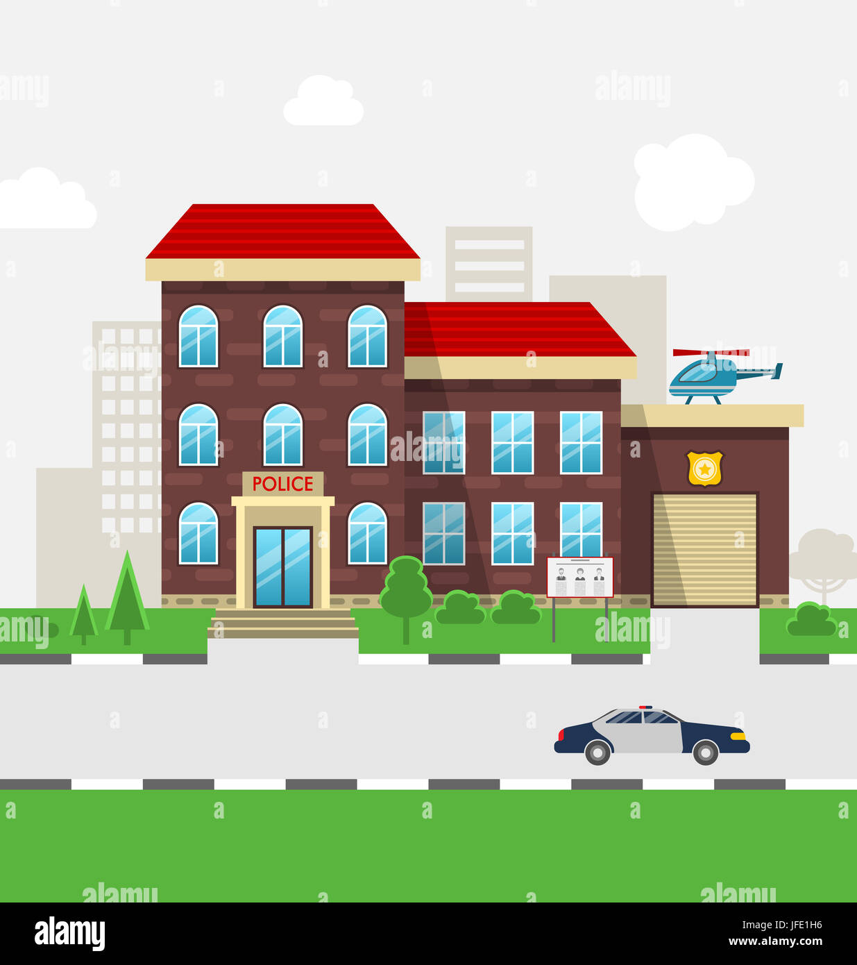 Illustration City Police Station Department Building in Landscape with ...