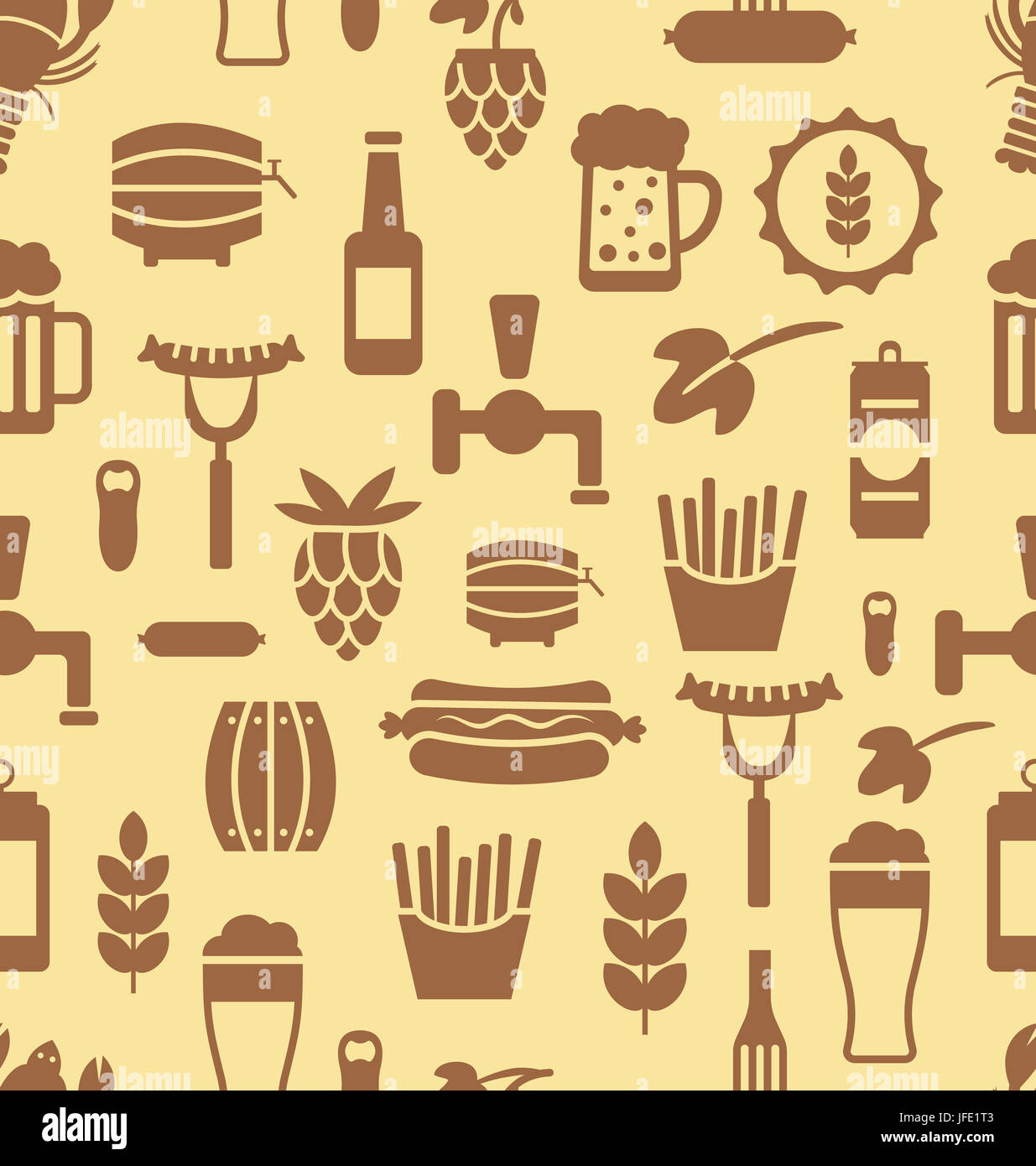 Illustration Seamless Pattern with Icons of Beers and Snacks, Old Food ...