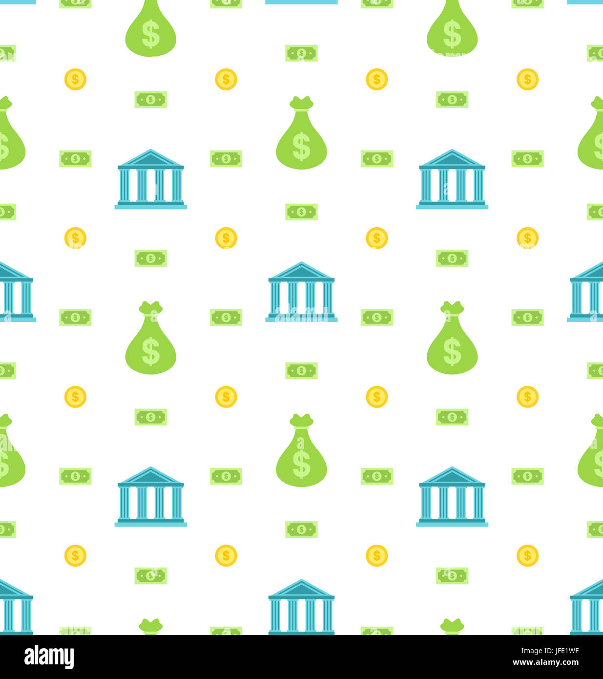 Illustration Seamless Pattern with Bank Institution, Bank Notes ...