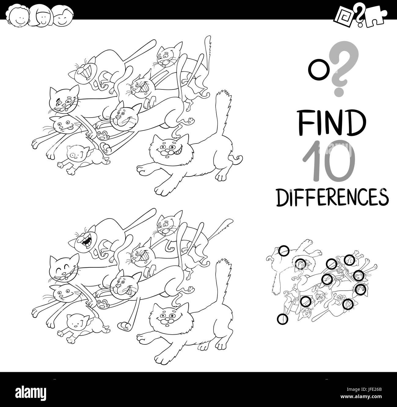 cat difference game coloring page Stock Photo - Alamy