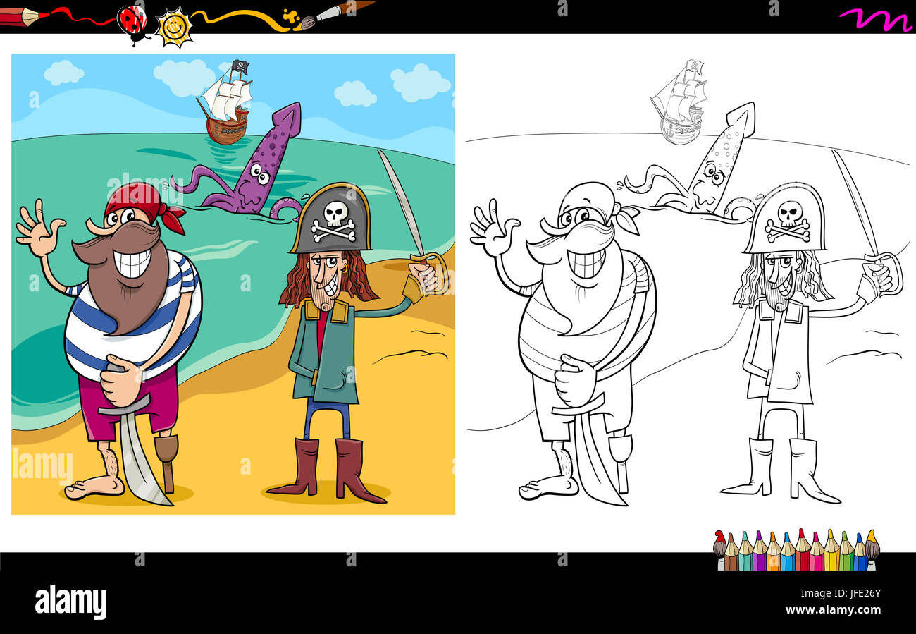 cartoon pirates coloring page Stock Photo - Alamy