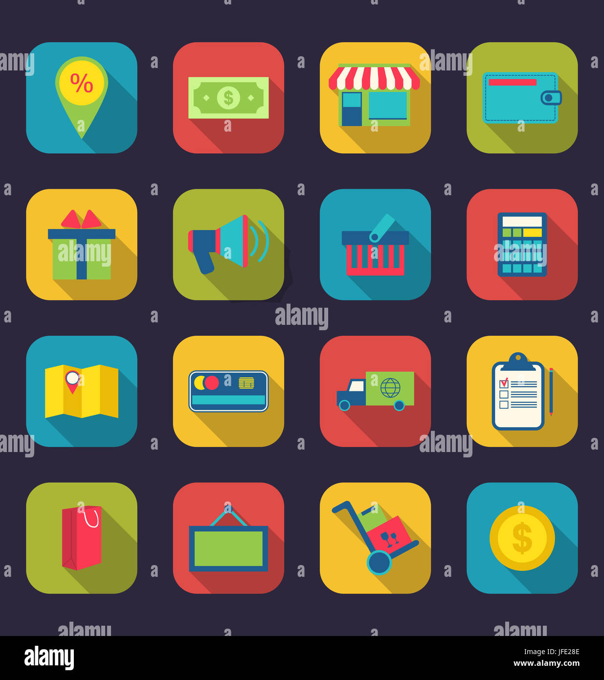 Illustration set flat colorful icons of e-commerce shopping symbol ...