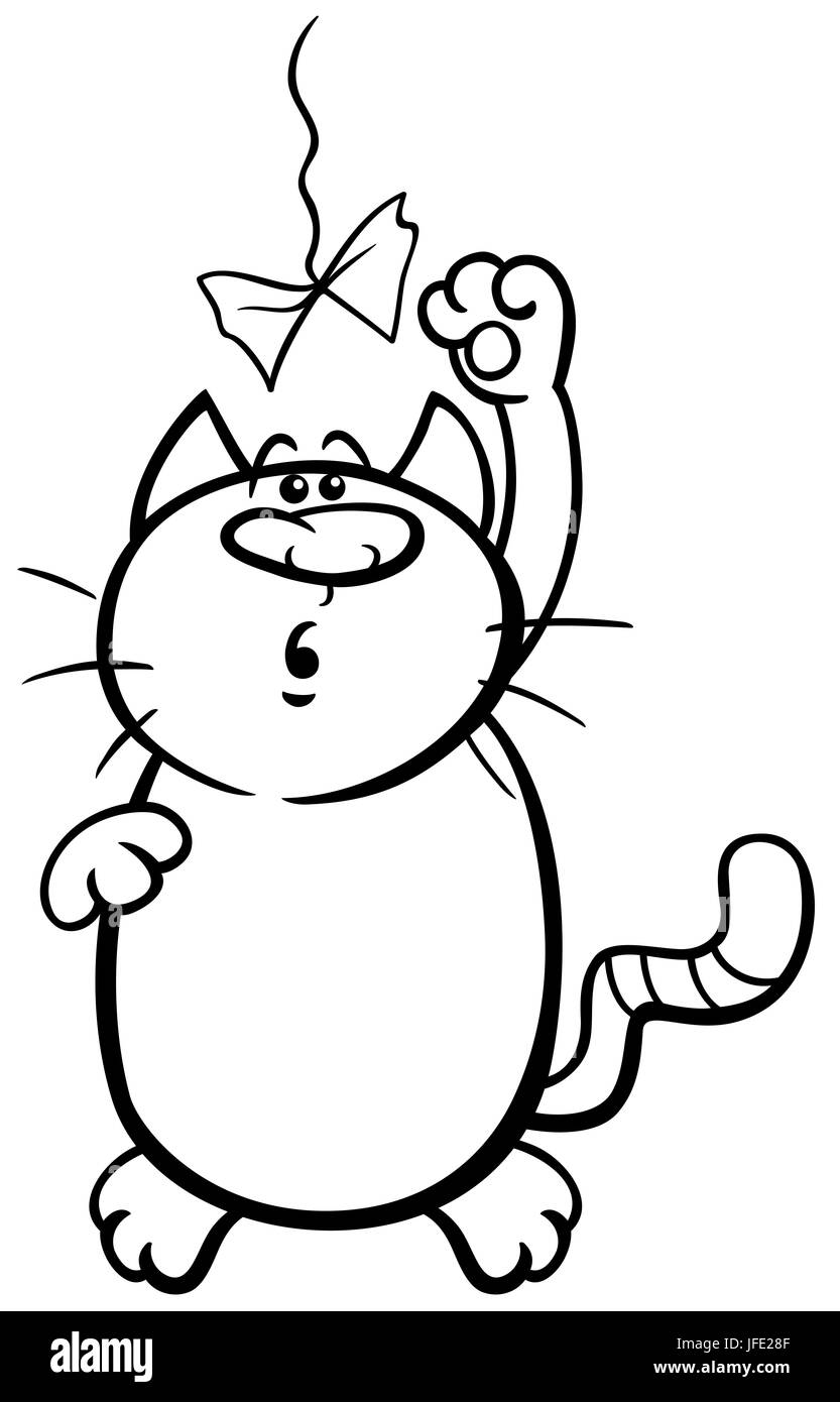 cat playing with toy coloring page Stock Photo - Alamy