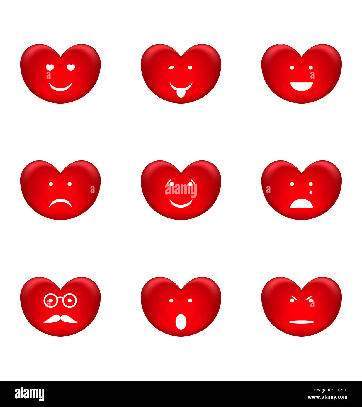 Illustration set of smiles of heart shape with many emotions, isolated ...