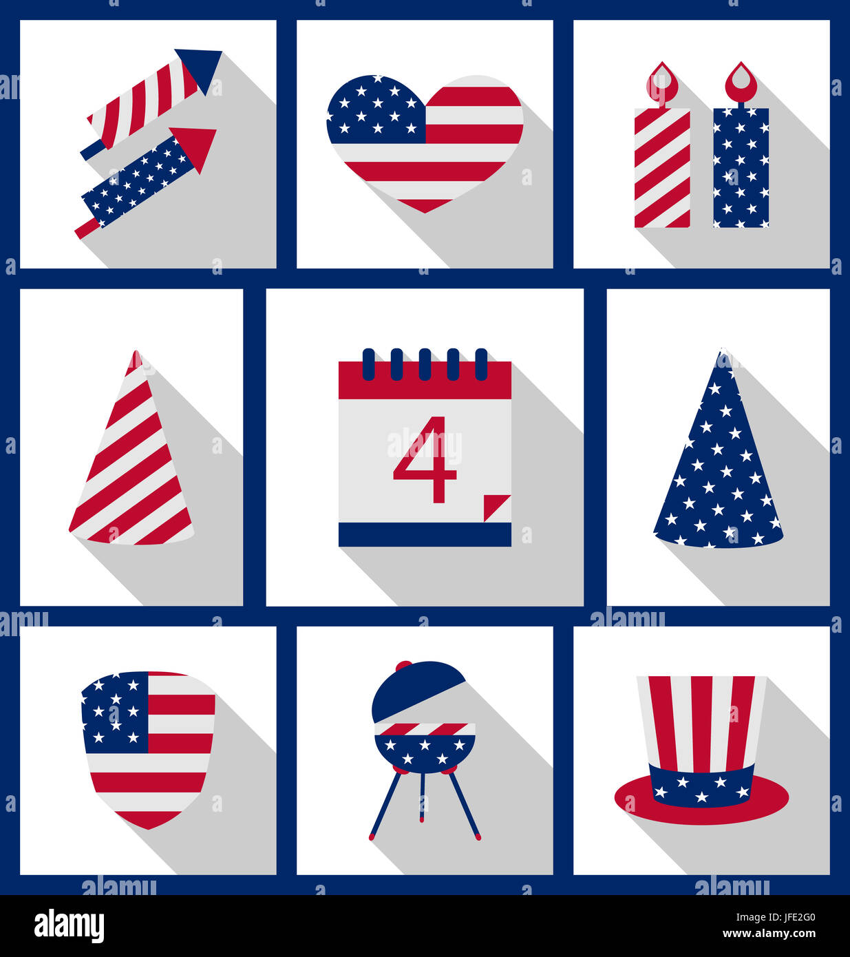 Icons Set USA Flag Color Independence Day 4th of July Patriotic ...