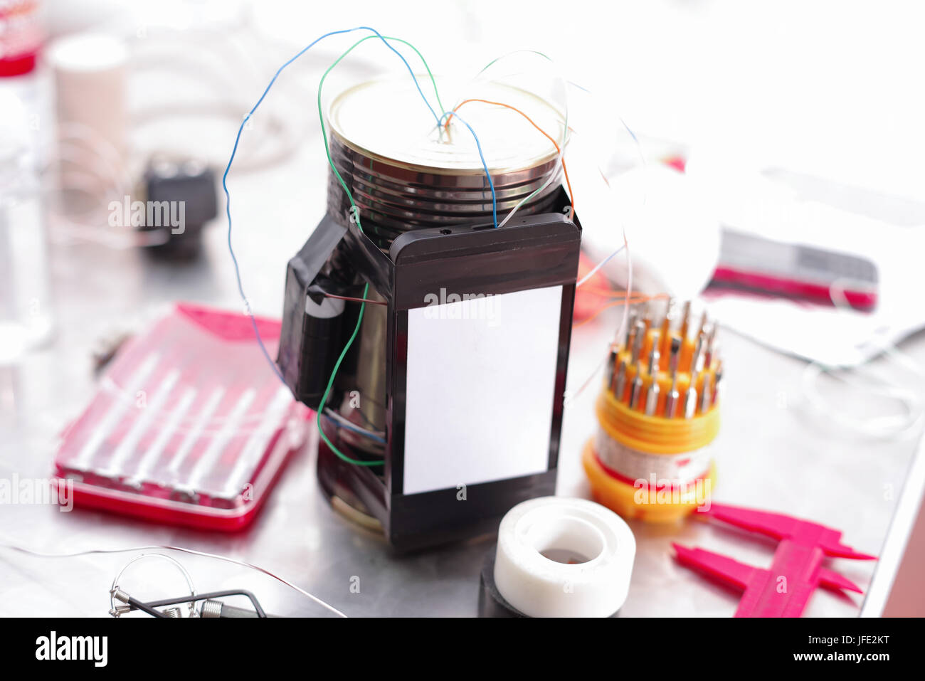 Close up of an improvised homemade bomb explosive device in blurred ...