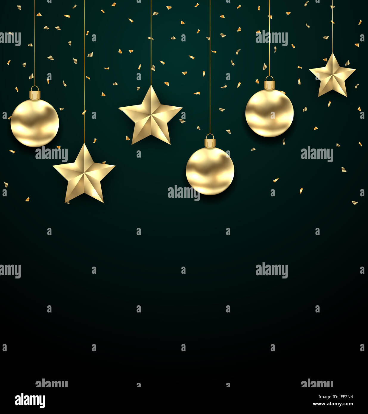 Illustration Christmas Dark Background with Golden Baubles, Greeting ...