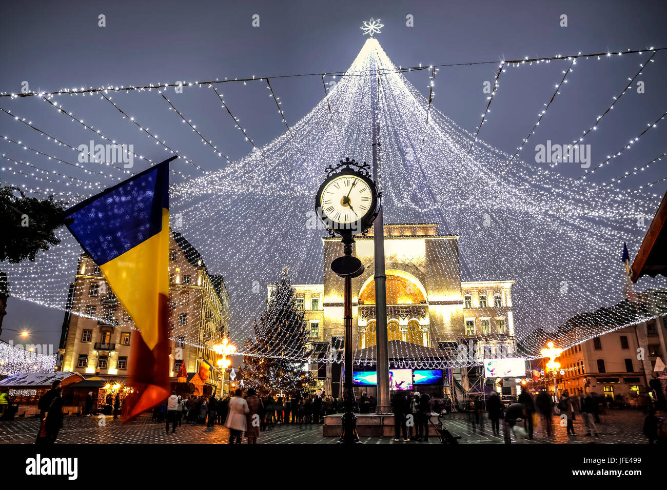 Victory square in Timisoara during the Christmas Market, 2015, Romania ...