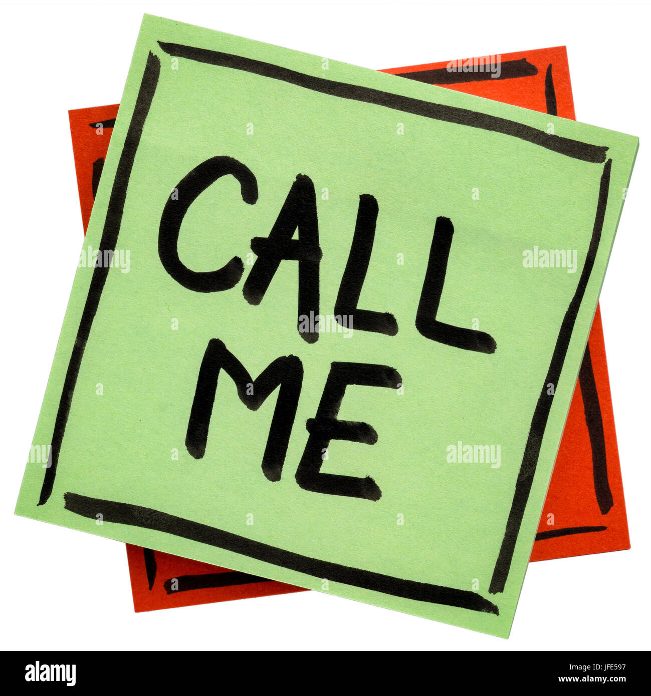 call me reminder - handwriting in black ink on isolated sticky note ...