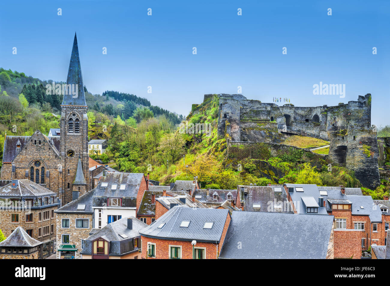 Church and the Castle of La Roche Stock Photo - Alamy