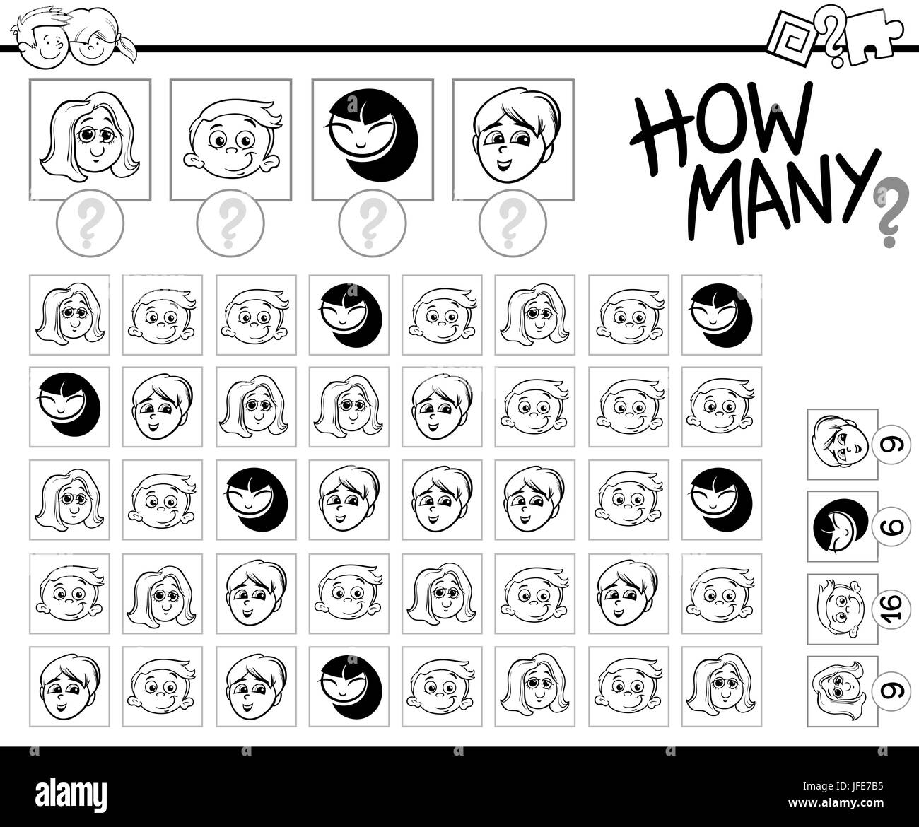 counting kids coloring page Stock Photo - Alamy