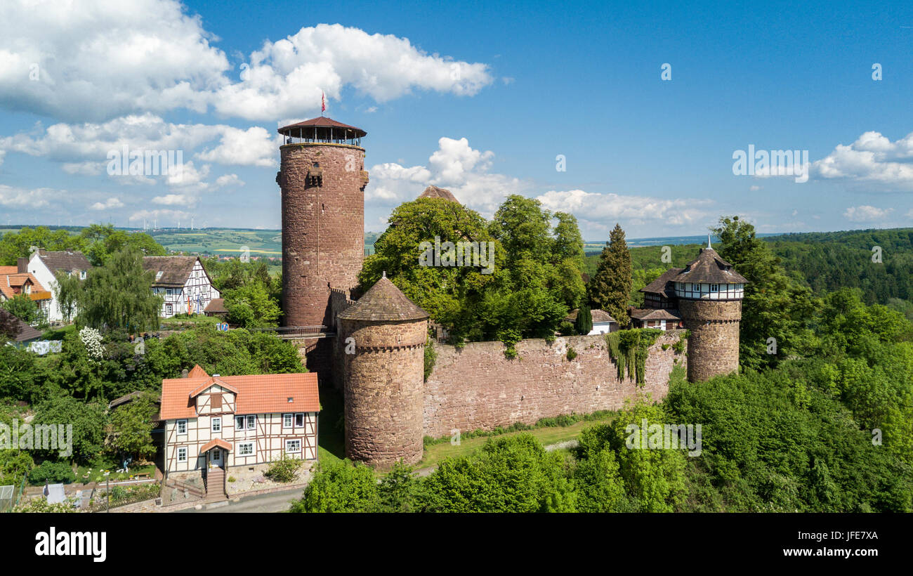 Aerial view of castle Trendelburg in Germany where Rapunzel was ...