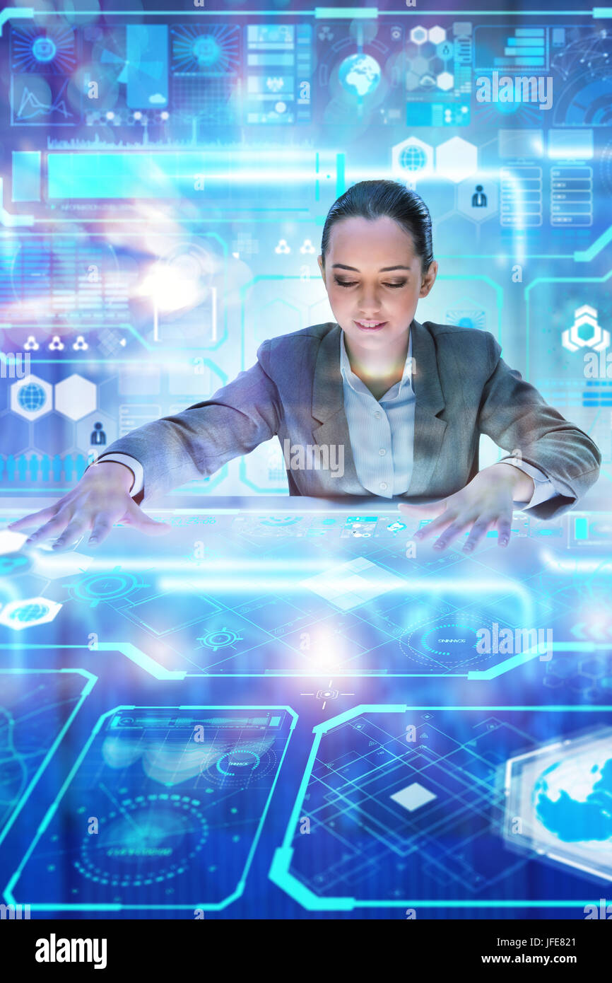 Woman analyst working with big data Stock Photo - Alamy