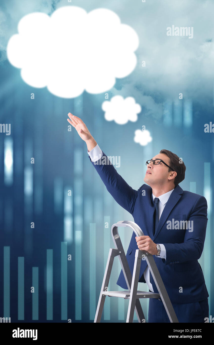 Businessman reaching out to callout message Stock Photo - Alamy