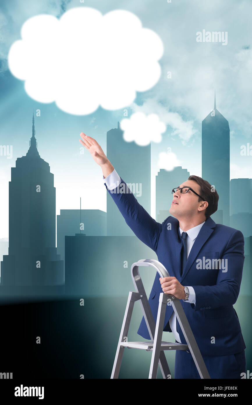 Businessman reaching out to callout message Stock Photo - Alamy