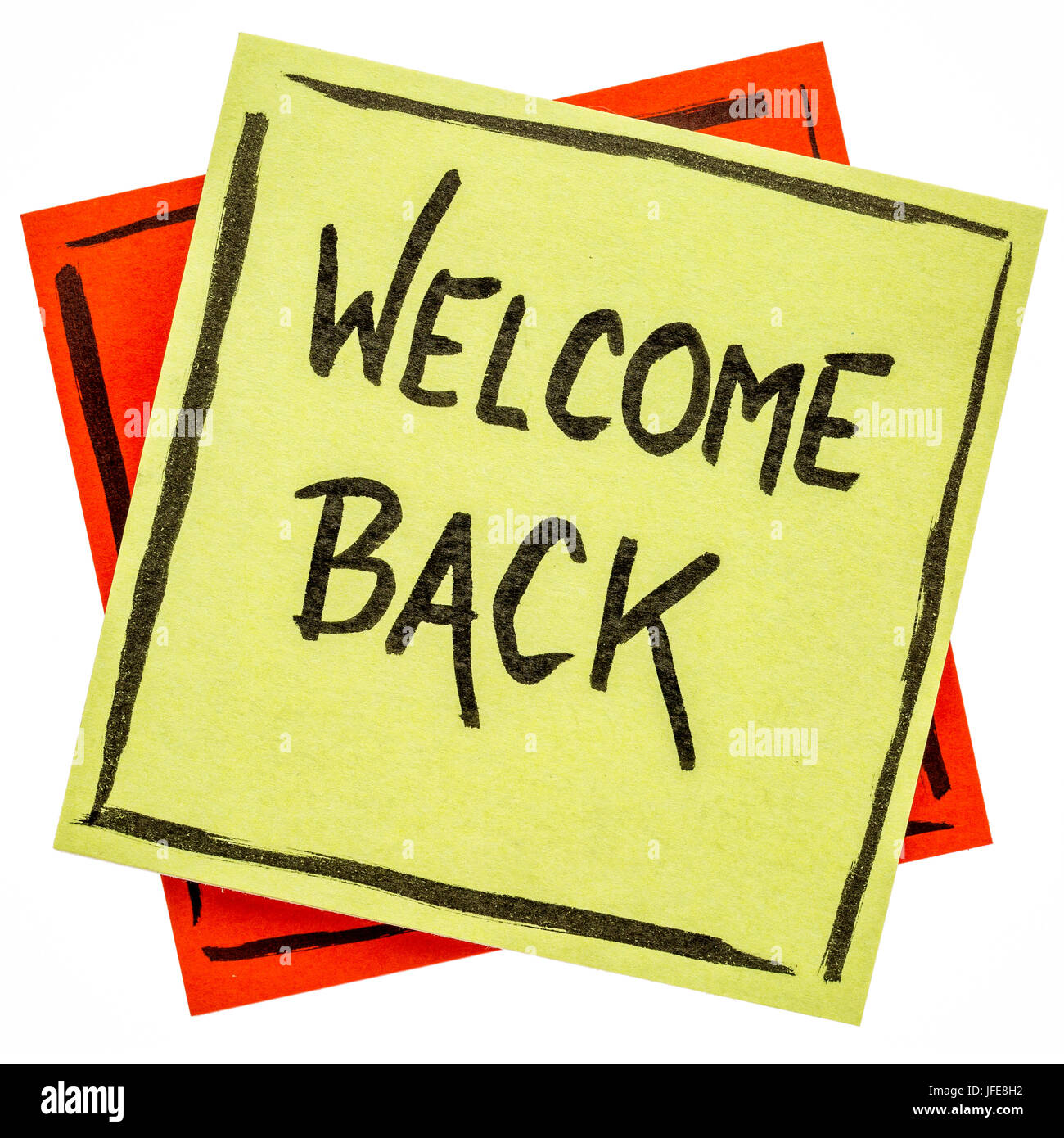 welcome back - handwriting on a sticky note isolated on white Stock ...