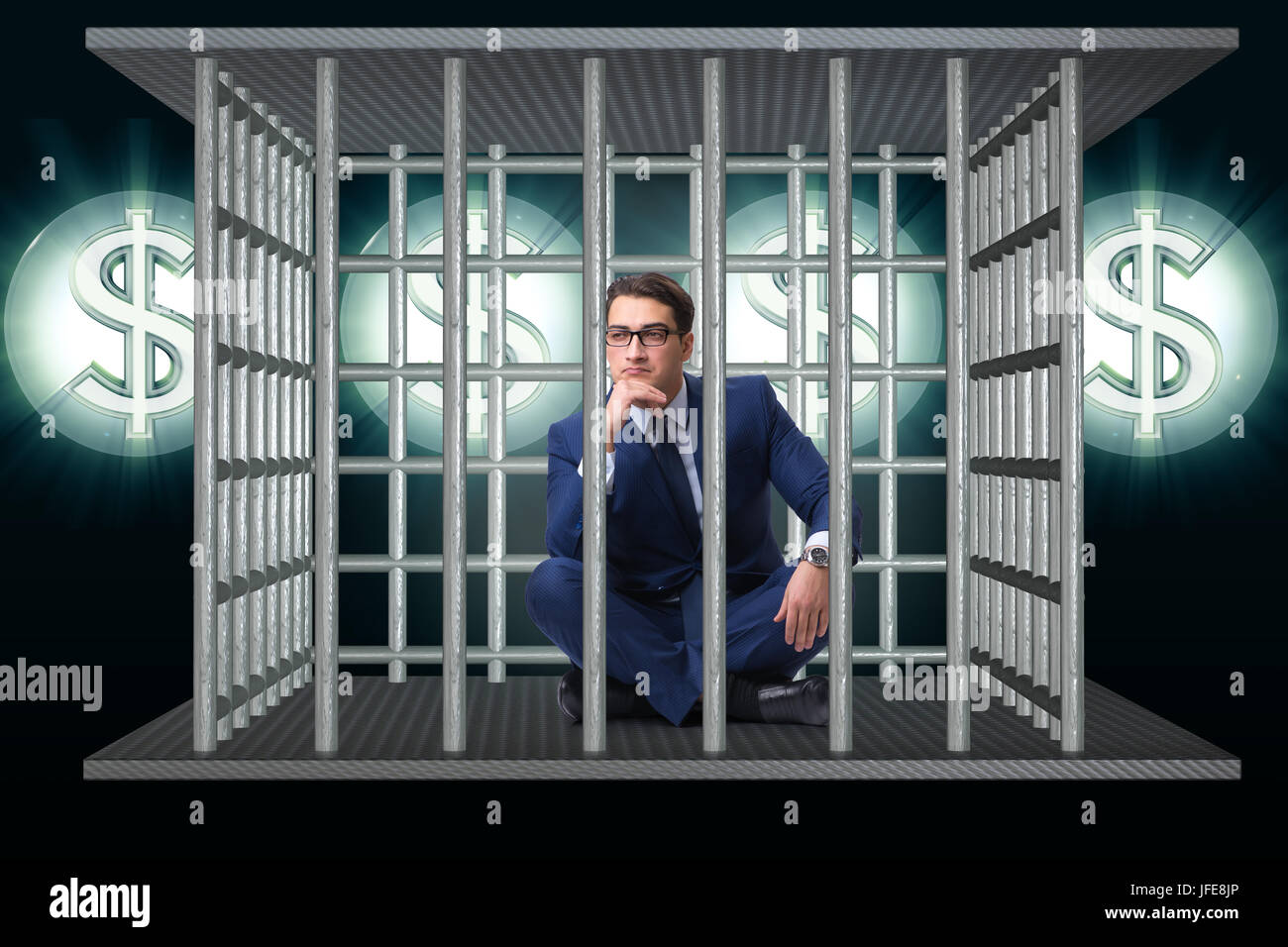 Man trapped in prison with dollars Stock Photo - Alamy
