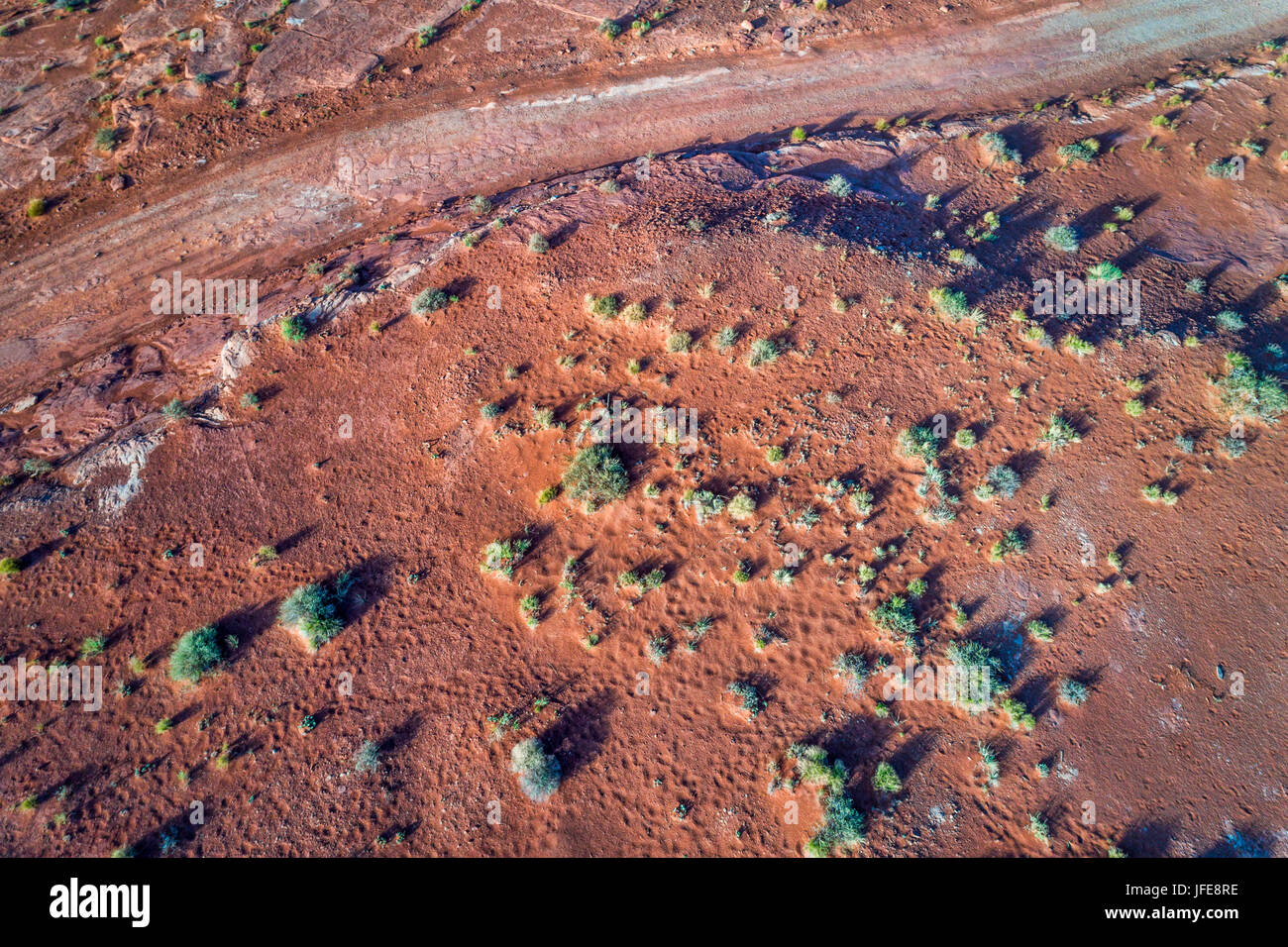 4wd road in a rock desert in the Moab area, Utah - aerial view Stock ...