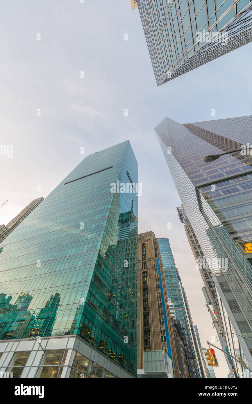 New York skyscrapers vew from street level Stock Photo - Alamy