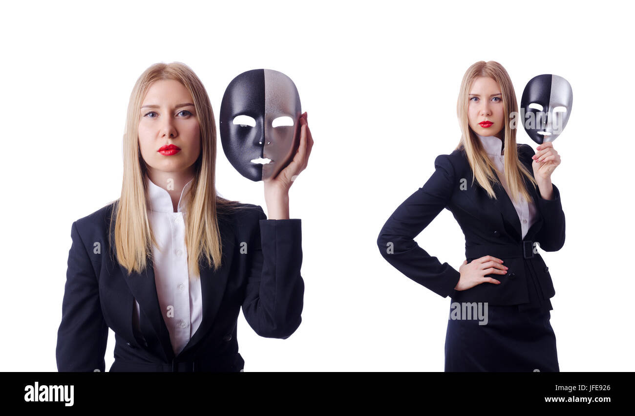 The woman with mask in hypocrisy concept Stock Photo - Alamy