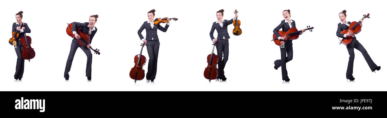 Woman fiddler isolated on white background Stock Photo - Alamy