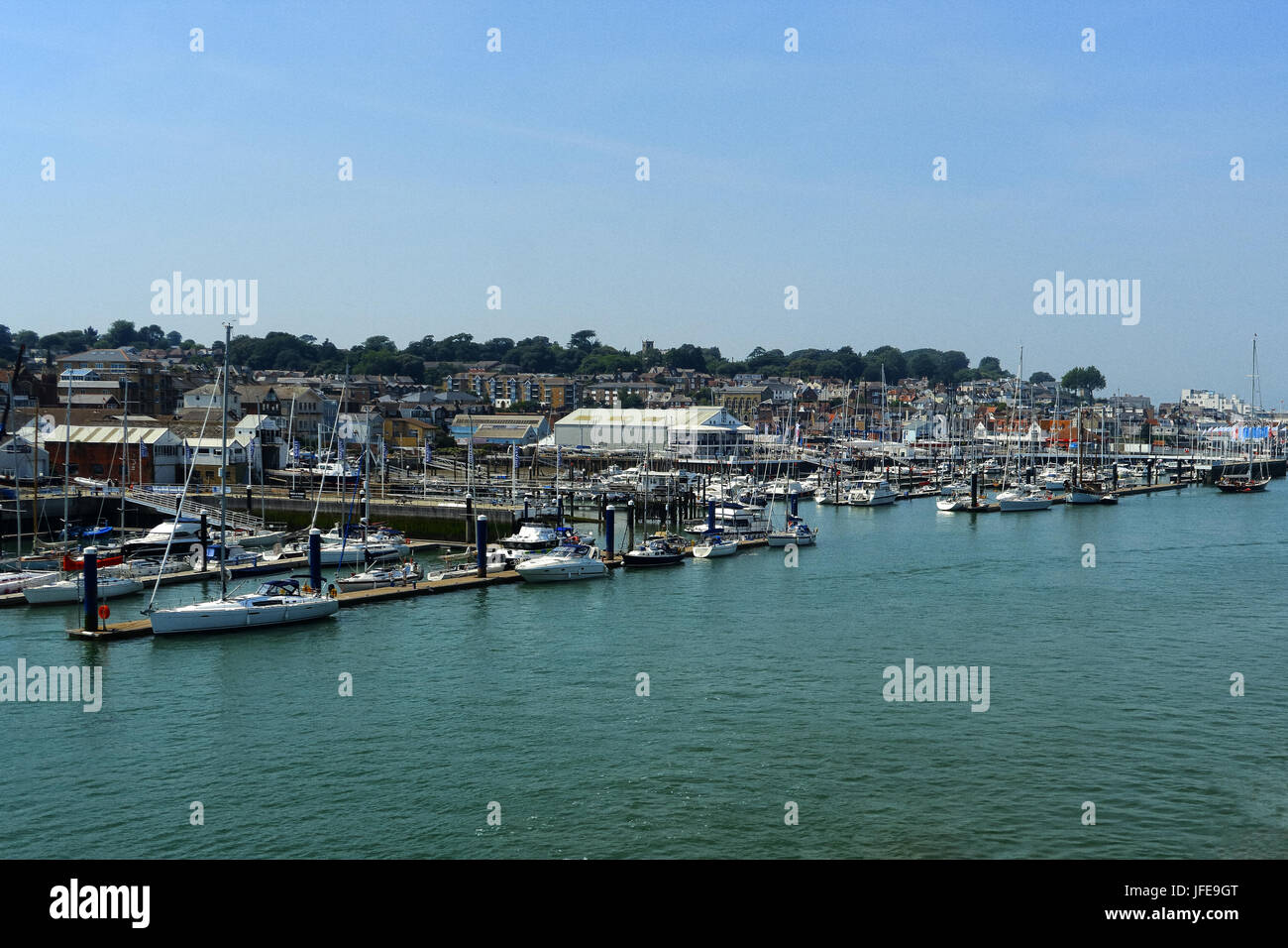 A view of the marina in the harbour at East Cowes on the Isle of Wight ...