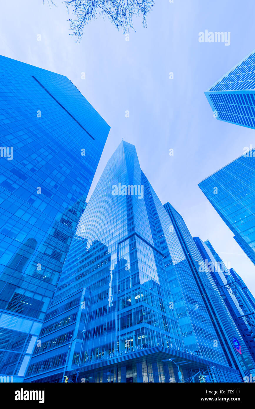 New York skyscrapers vew from street level Stock Photo - Alamy