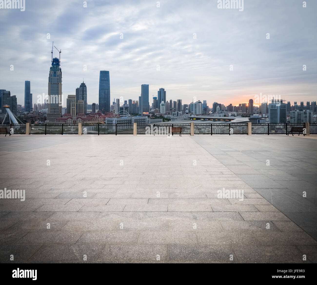 empty brick floor with cityscape and skyline Stock Photo - Alamy