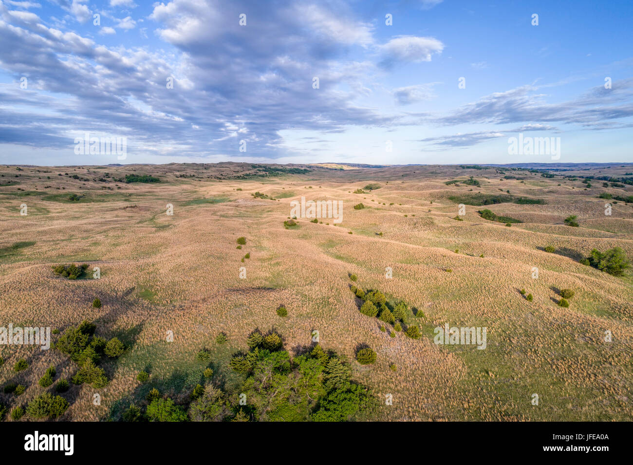 aerial view of Nebraska Sandhills near Seneca, spring scenery with ...