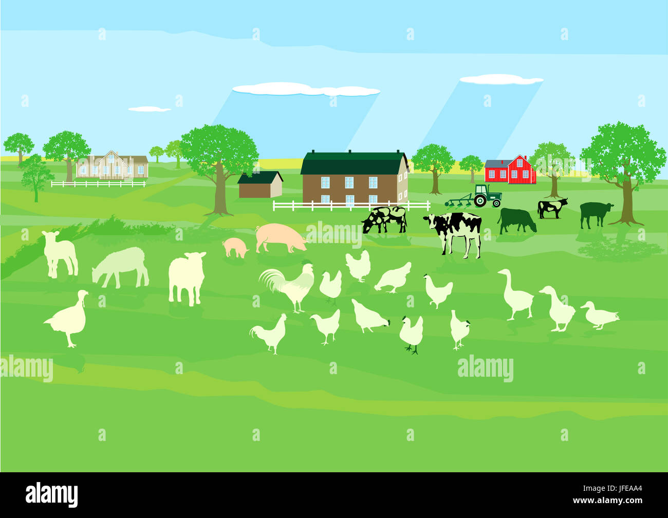 Farm animals on the meadow Stock Photo - Alamy