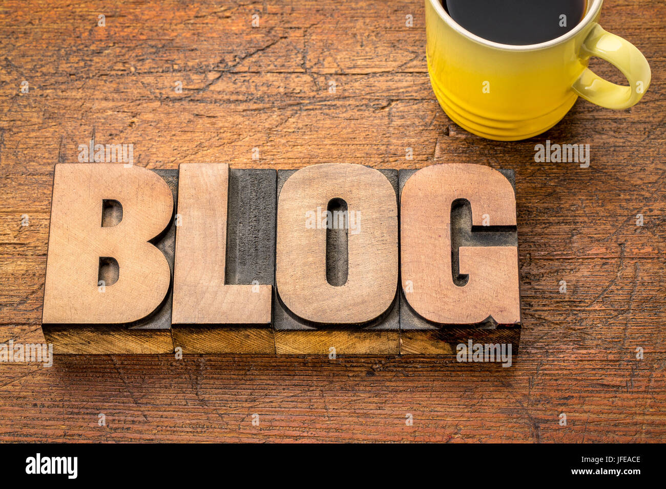 blog word abstract in vintage letterpress printing blocks against ...