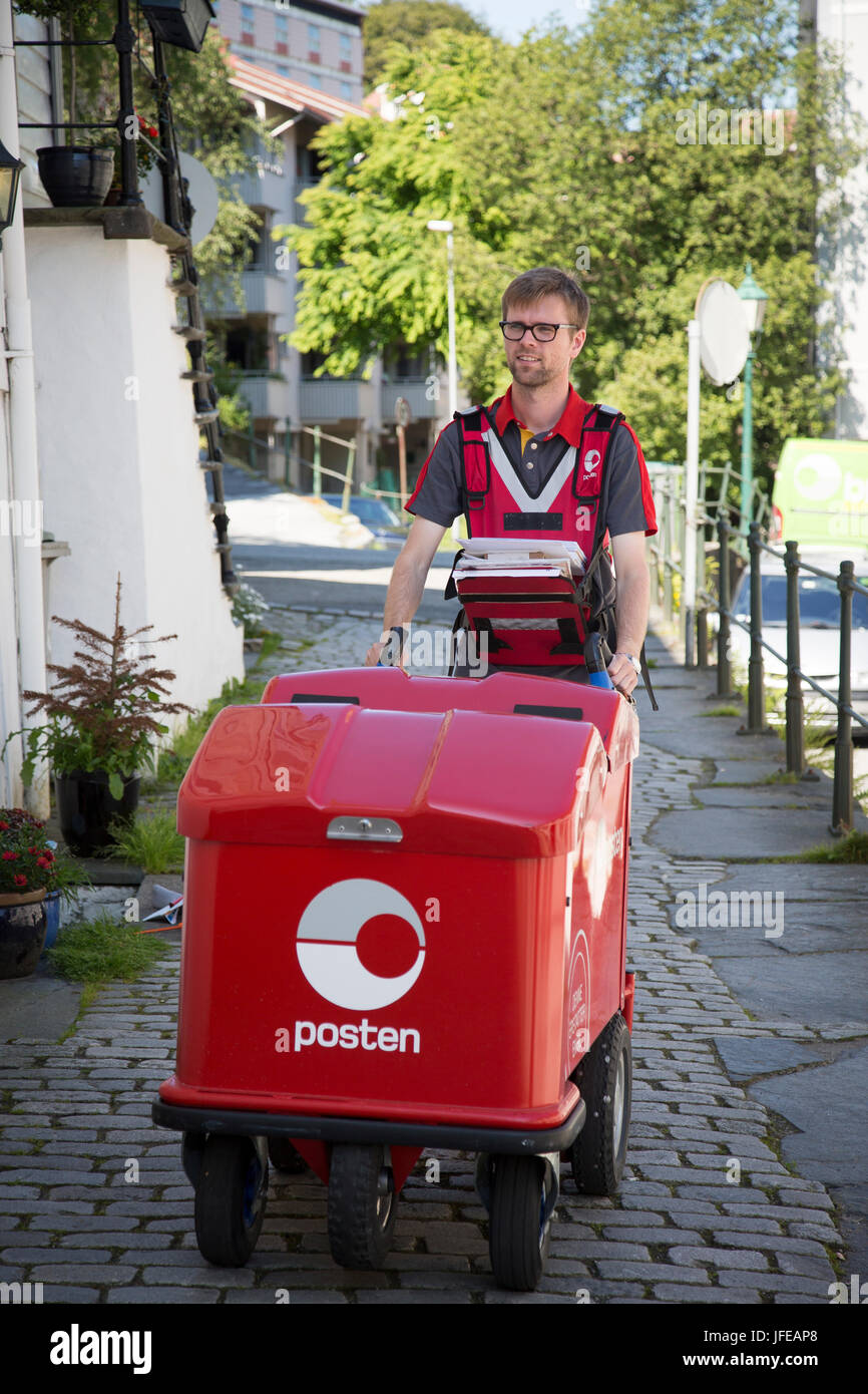 Postman delivering, Bergen city and municipality in Hordaland, South ...