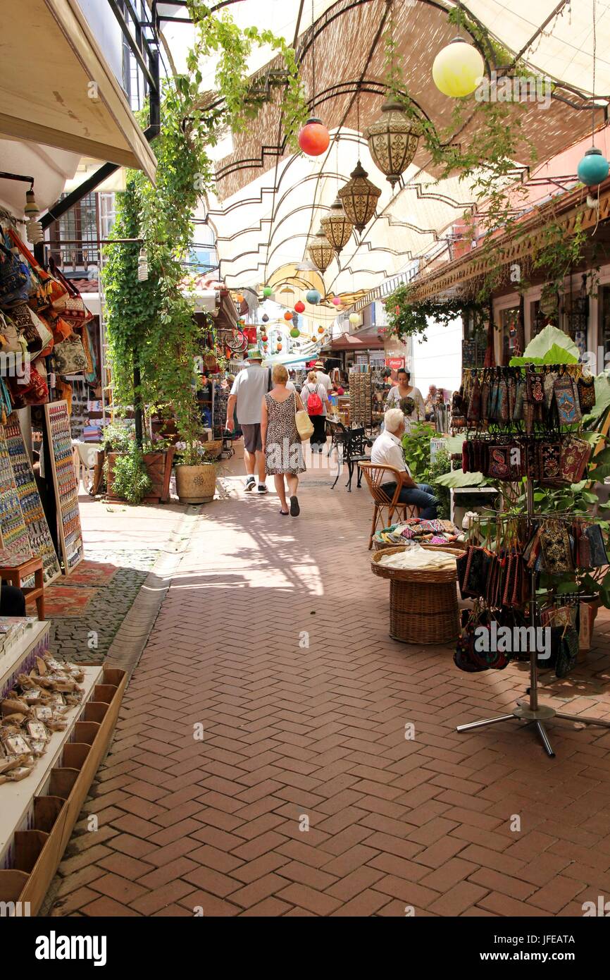 FETHIYE, TURKEY, 31ST MAY 2017: Food outlets and shops along the ...