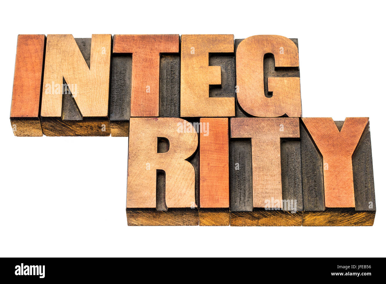 integrity - word abstract in letterpress wood type blocks isolated on ...