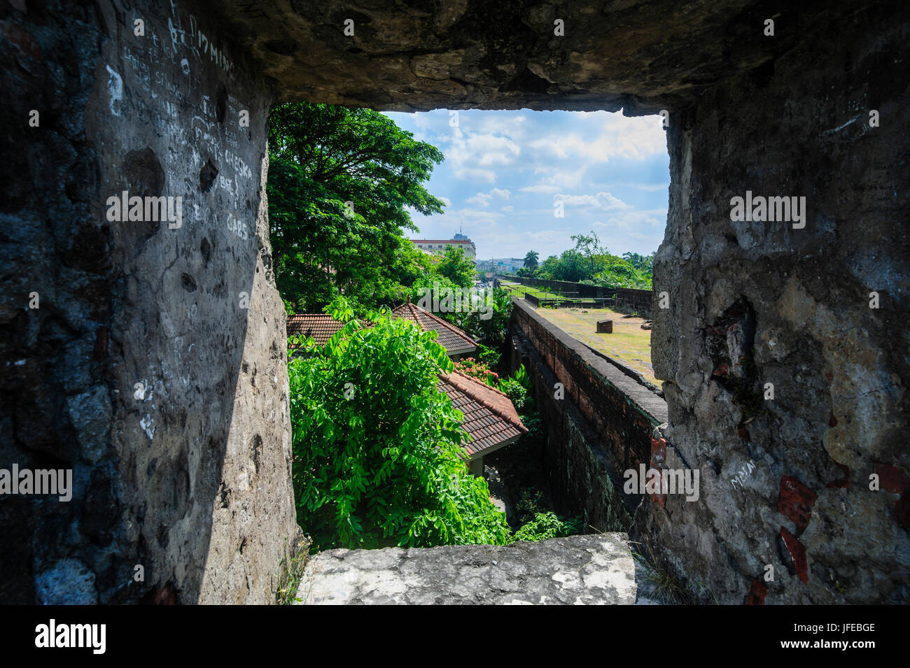 View through the old watchtower Baluarte de San Diego, Intramuros ...