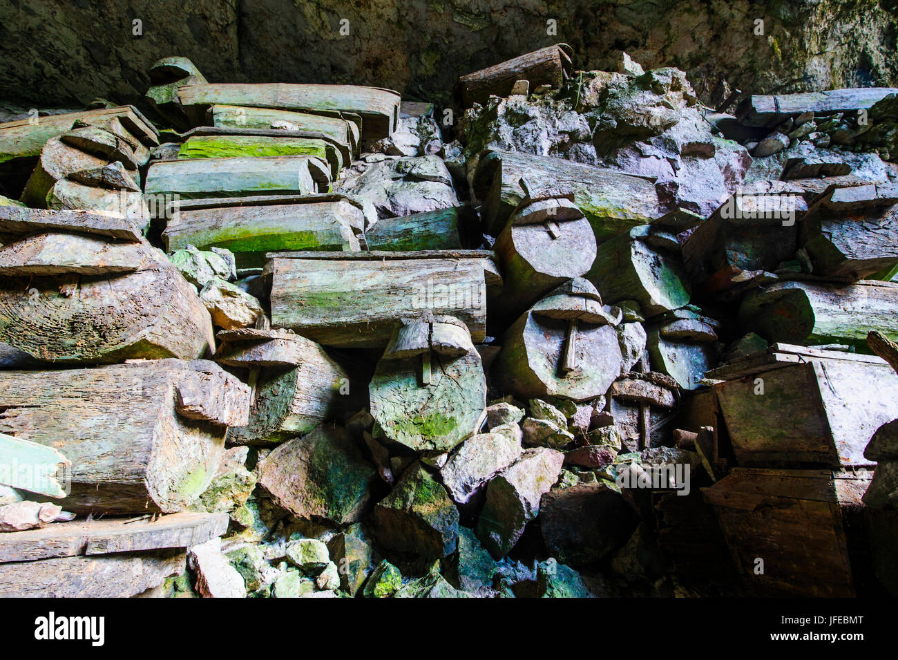 Old wooden coffins in the Sumaging cave, Sagada, Luzon, Philippines ...