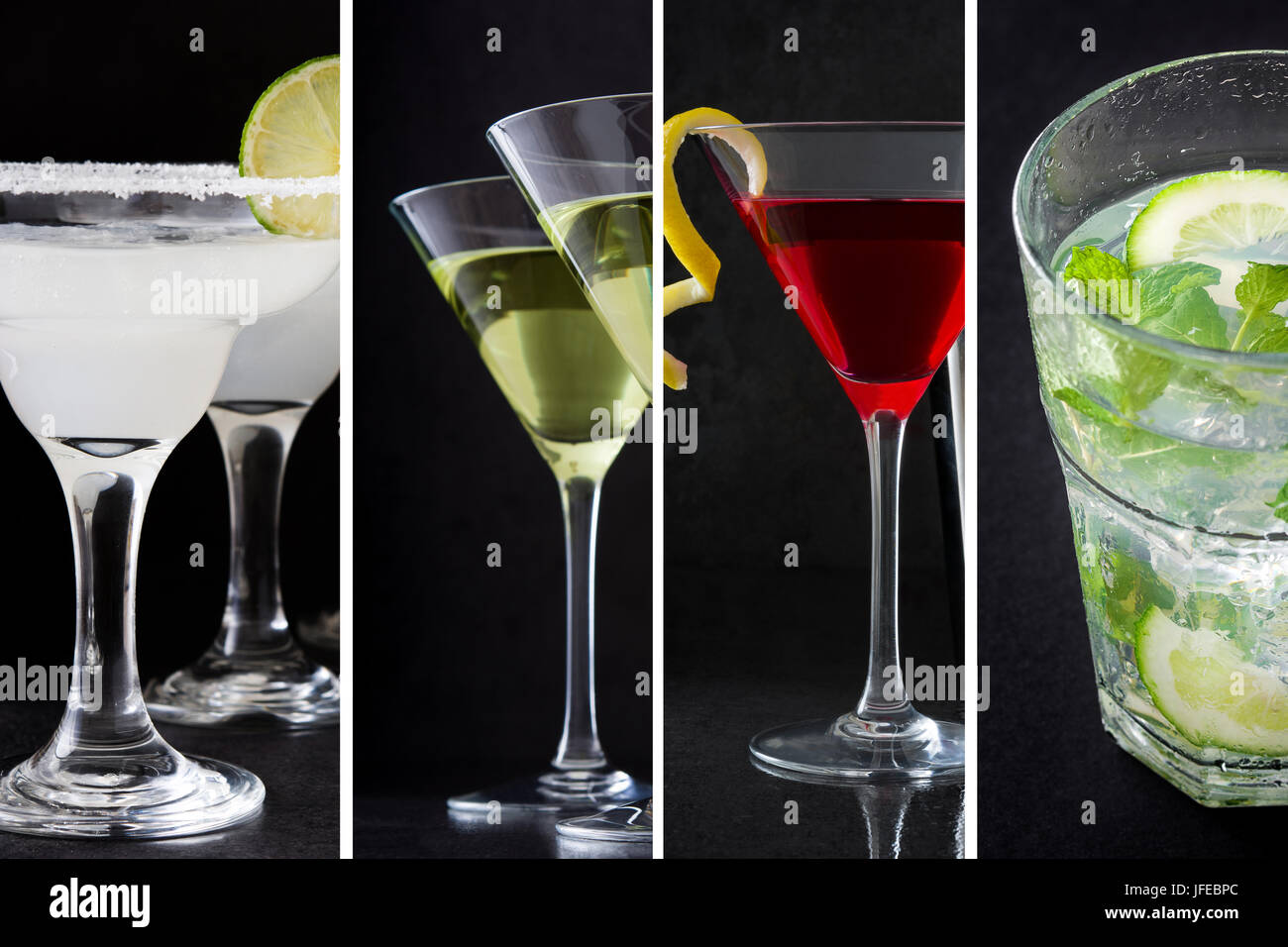 Collage of different cocktails on black background Stock Photo - Alamy