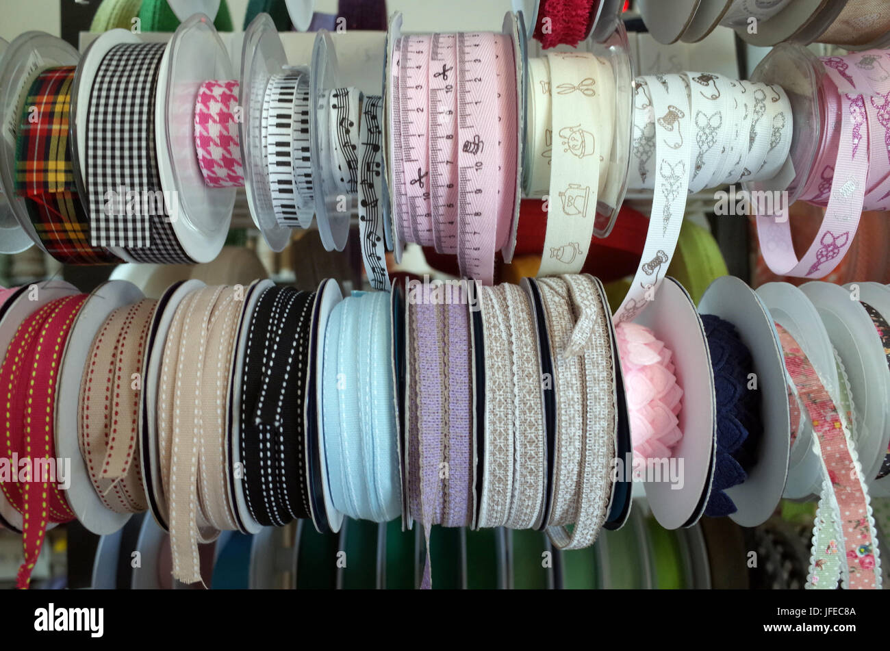 Ribbons in the sewing shop Stock Photo - Alamy
