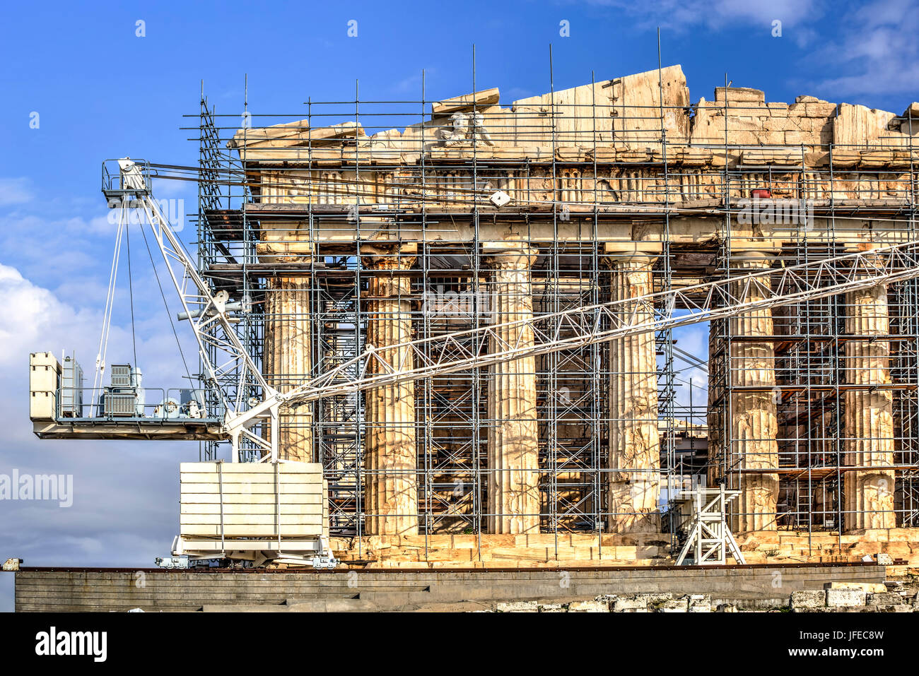 Detail view of the Parthenon, a former temple on the Athenian Acropolis ...