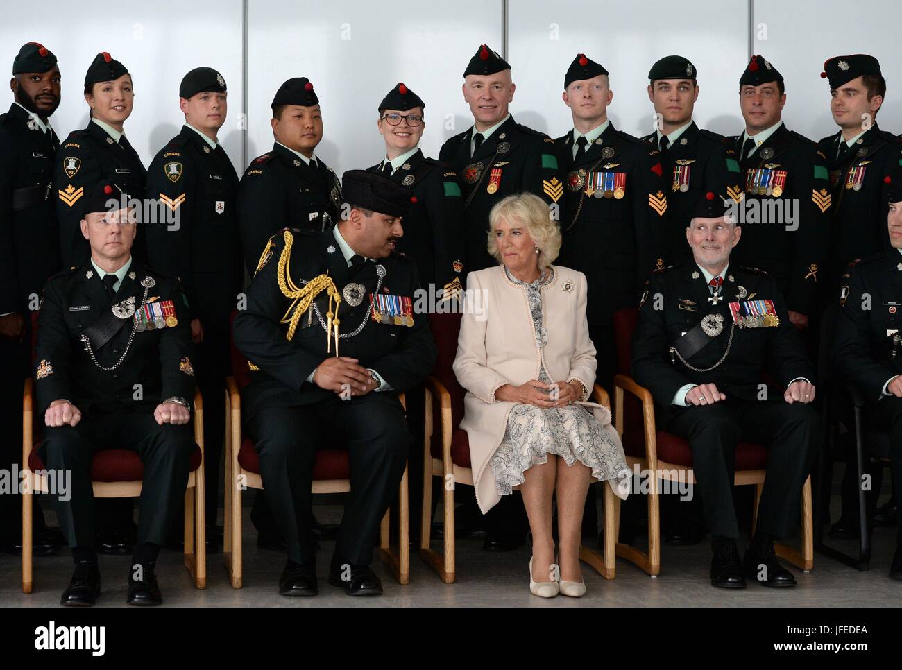 The Duchess of Cornwall poses for a photograph with the Queen's Own Rifles of Canada, at ...