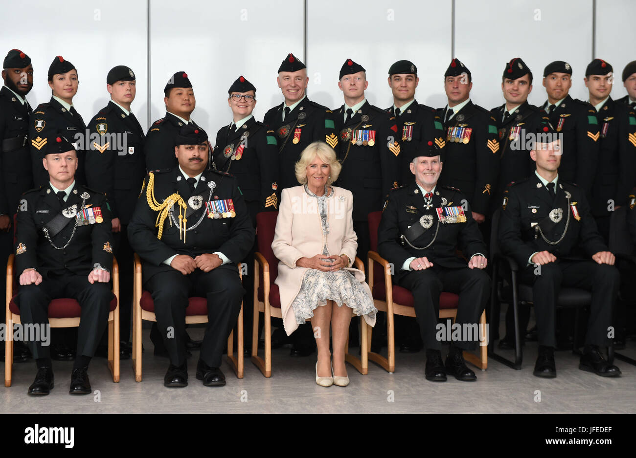 The Duchess of Cornwall poses for a photograph with the Queen's Own Rifles of Canada, at ...