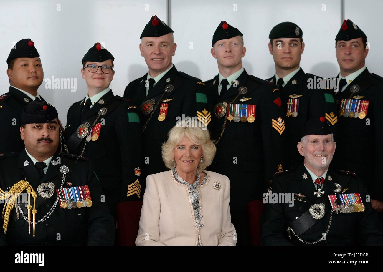 The Duchess of Cornwall poses for a photograph with the Queen's Own Rifles of Canada, at ...
