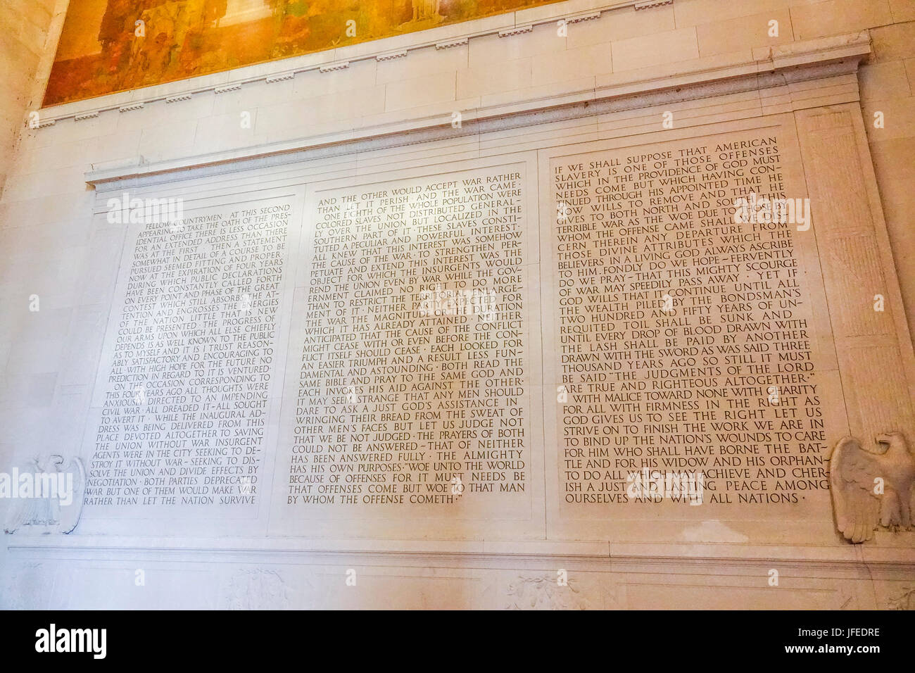 The speech of Abraham Lincoln engraved in the wall of Lincoln Memorial ...