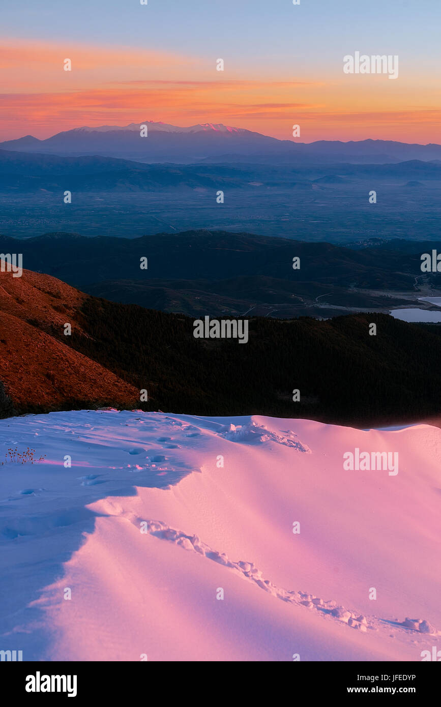 The First Light On Mount Olympus Stock Photo - Alamy