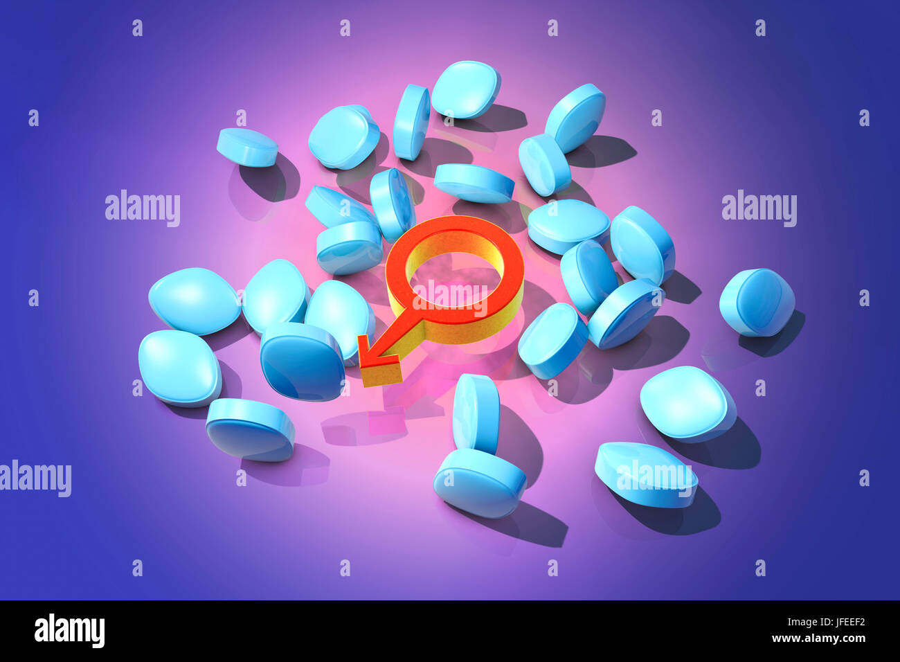 Impotence treatment. Conceptual artwork showing male sign and impotence ...