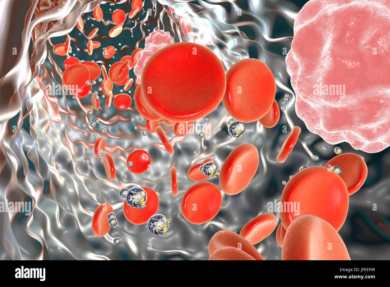 Nanoparticles in blood. Conceptual image demonstrating a potential ...