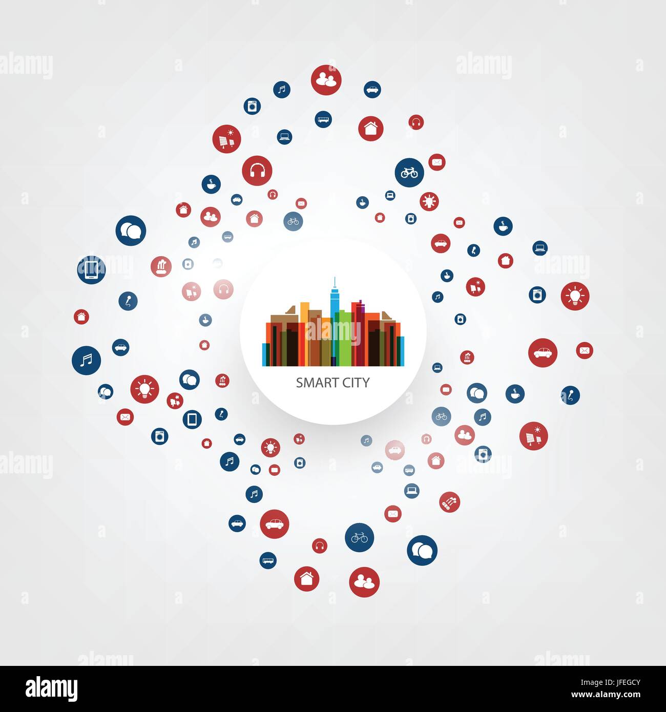 Colorful Smart City Design Concept with Icons - Digital Network ...