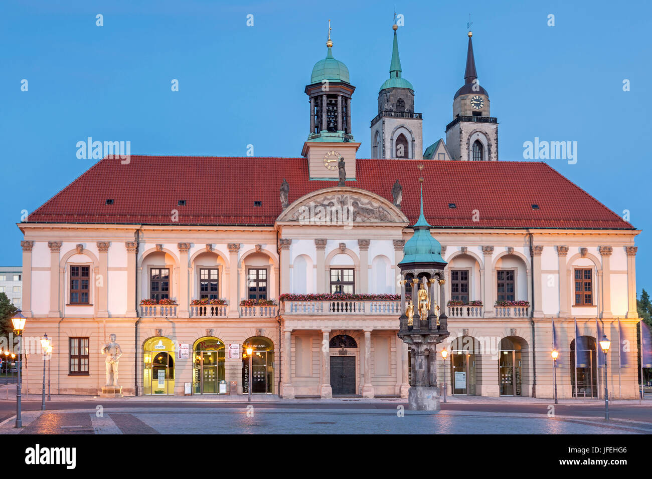 Old city hall in the old market behind it Saint Johannis church ...